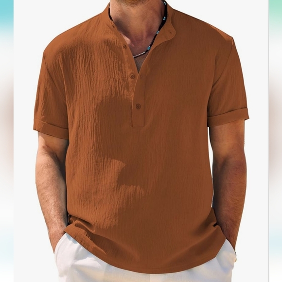 Coofandy | Shirts | Coofandy Mens Casual Henley Band Collar Short Sleeve Shirt Nwt Size M | Poshmark